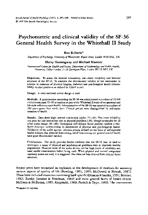 (PDF) Psychometric and clinical validity of the SF-36 General Health ...
