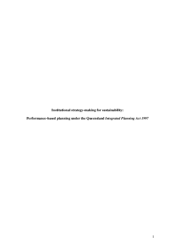 (PDF) Institutional strategy-making for sustainability: Performance-based planning under the ...