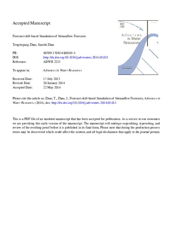 (PDF) Forecast-skill-based simulation of streamflow forecasts