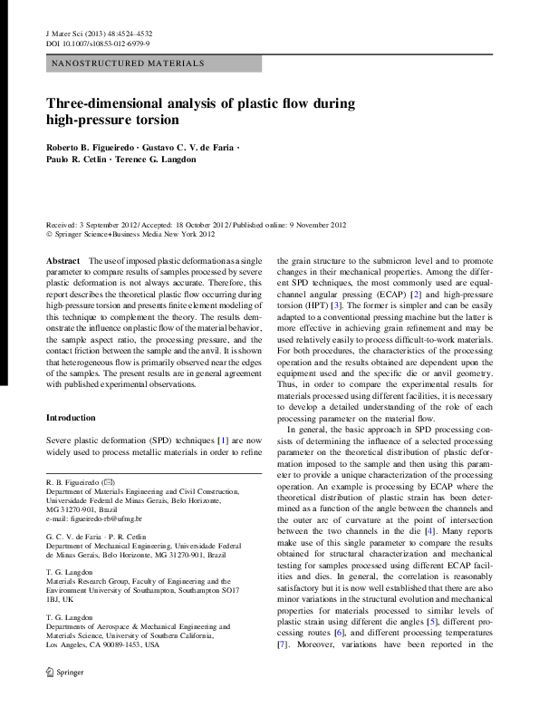 (PDF) Three-dimensional analysis of plastic flow during high-pressure ...