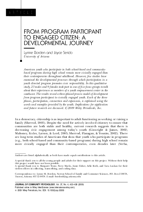 (PDF) From program participant to engaged citizen: a developmental journey