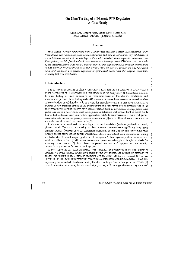 (PDF) On-line testing of a discrete PID regulator-a case study