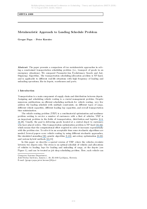 (PDF) Metaheuristic approach to loading Schedule Problem