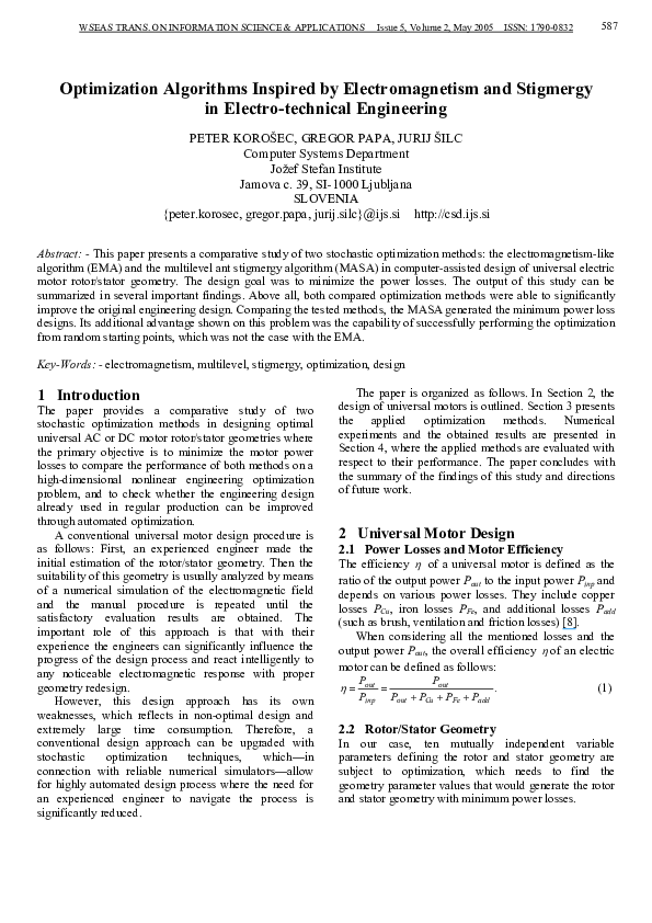(PDF) Optimization algorithms inspired by electromagnetism and stigmergy in electro-technical ...