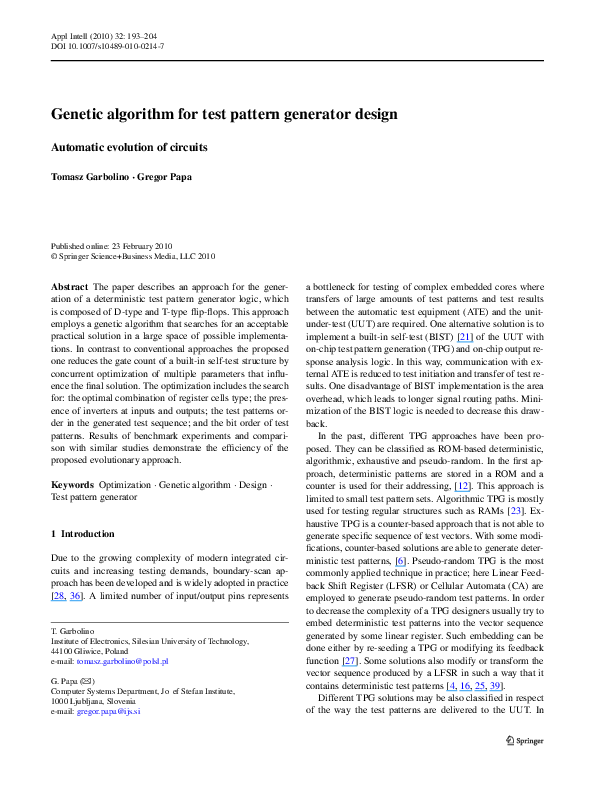 Pdf Genetic Algorithm For Test Pattern Generator Design Automatic
