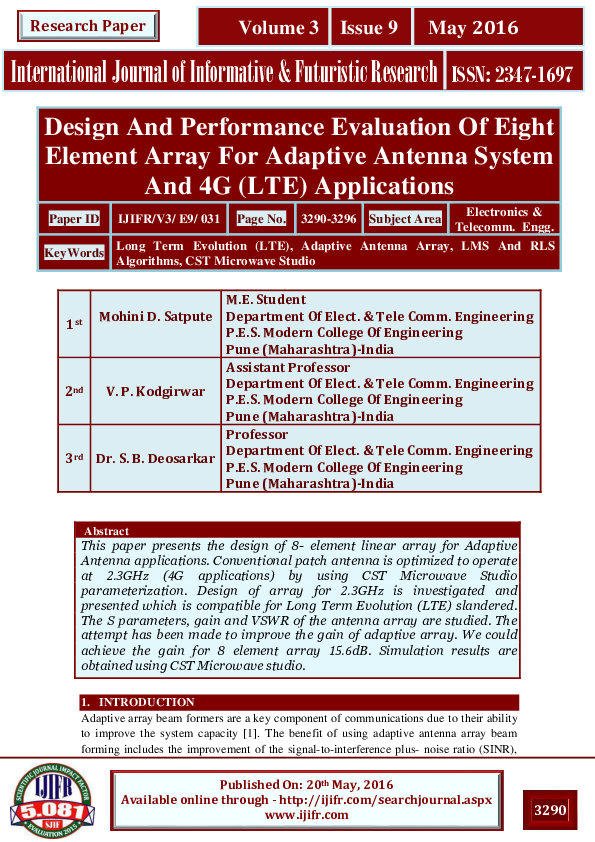 Pdf Design And Performance Evaluation Of Eight Element Array For