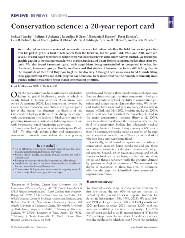 (PDF) Conservation science: a 20-year report card