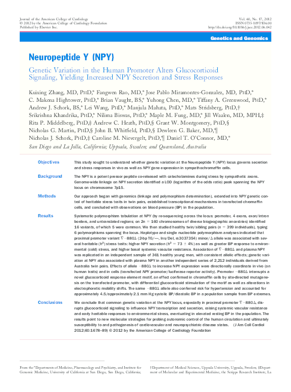 (PDF) Neuropeptide Y (NPY): Genetic Variation in the Human Promoter ...