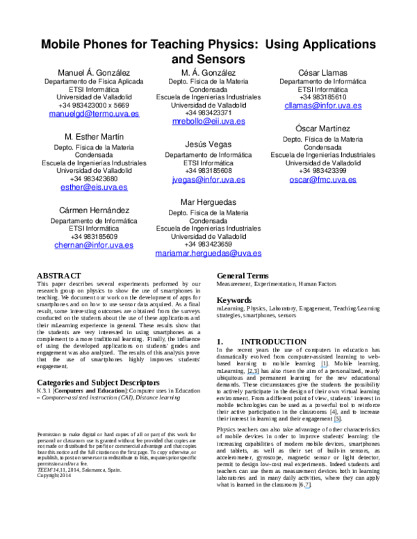 (PDF) Mobile phones for teaching physics