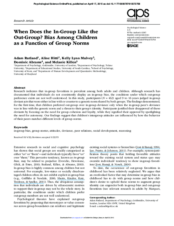 (PDF) When Does the In-Group Like the Out-Group? Bias Among Children as ...