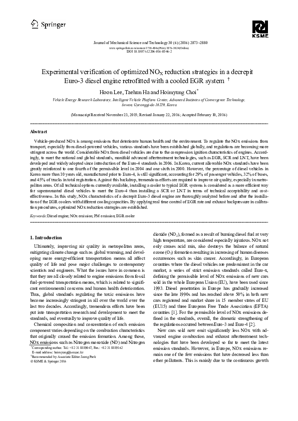 Pdf Experimental Verification Of Optimized Nox Reduction Strategies In A Decrepit Euro 3