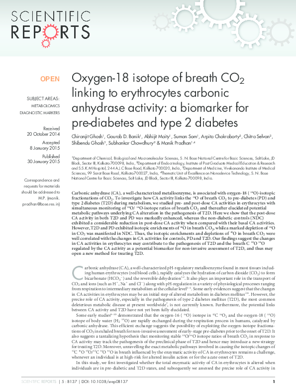 (PDF) Oxygen-18 isotope of breath CO2 linking to erythrocytes carbonic ...