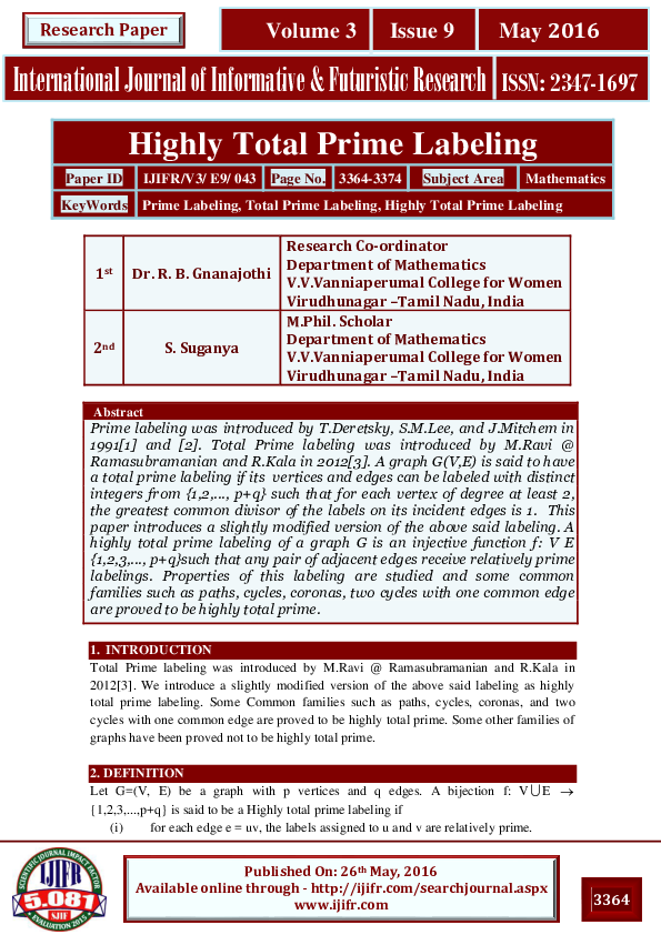 (PDF) Highly Total Prime Labeling