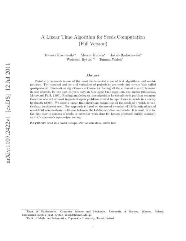 Pdf A Linear Time Algorithm For Seeds Computation 9356