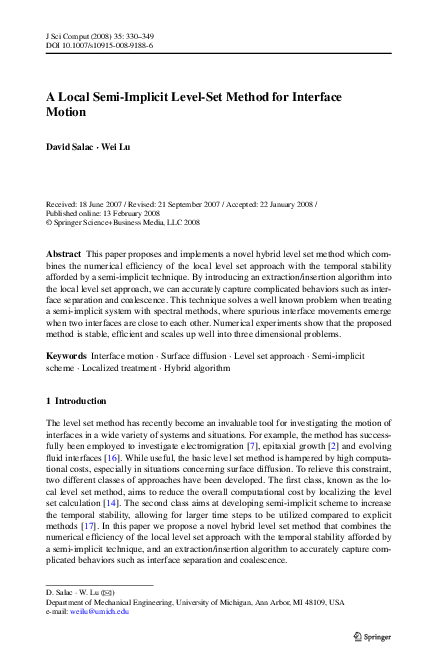 Pdf A Local Semi Implicit Level Set Method For Interface Motion