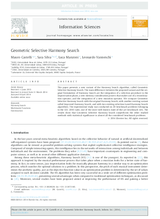 (PDF) Geometric Selective Harmony Search