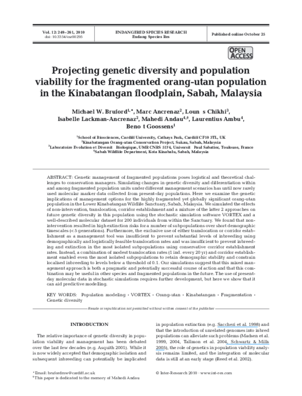 (PDF) Projecting genetic diversity and population viability for the fragmented orang-utan ...