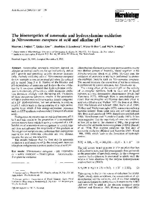 (PDF) The bioenergetics of ammonia and hydroxylamine oxidation in ...