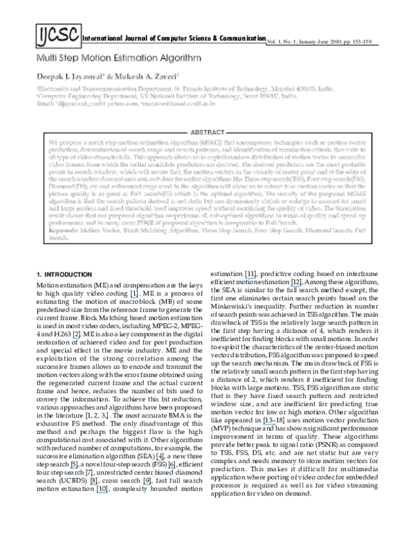 Pdf Multi Step Motion Estimation Algorithm 