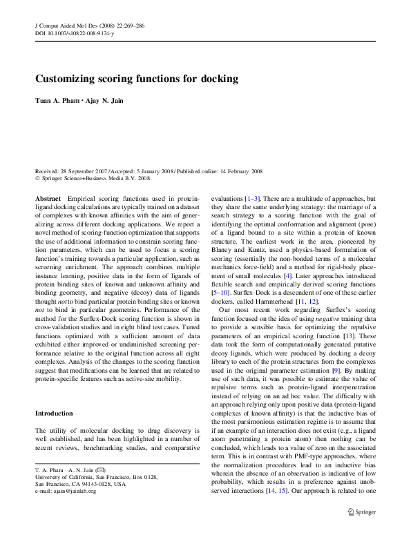 Pdf Customizing Scoring Functions For Docking