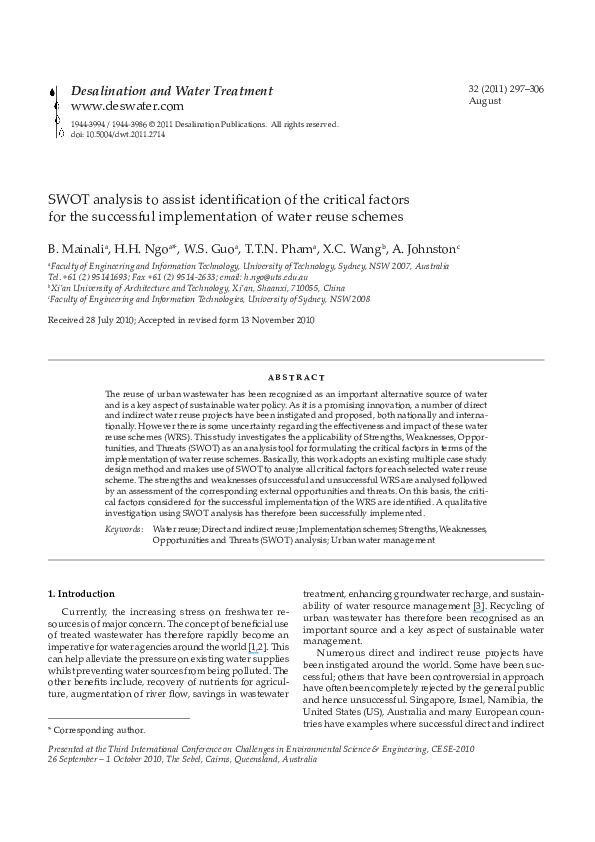 (PDF) SWOT analysis to assist identification of the critical factors ...