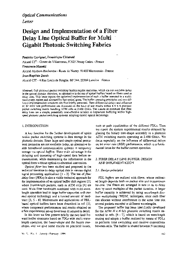 Pdf Letter Design And Implementation Of A Fiber Delay Line Optical Buffer For Multi Gigabit