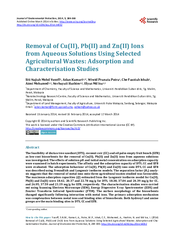 (PDF) Removal of Cu(II), Pb(II) and Zn(II) Ions from Aqueous Solutions Using Selected ...