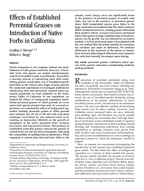 (PDF) Restoring Native Forbs Amid Perennial Grasses