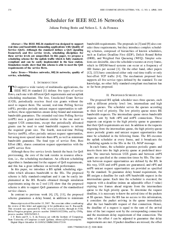 (PDF) Scheduler for IEEE 802.16 networks