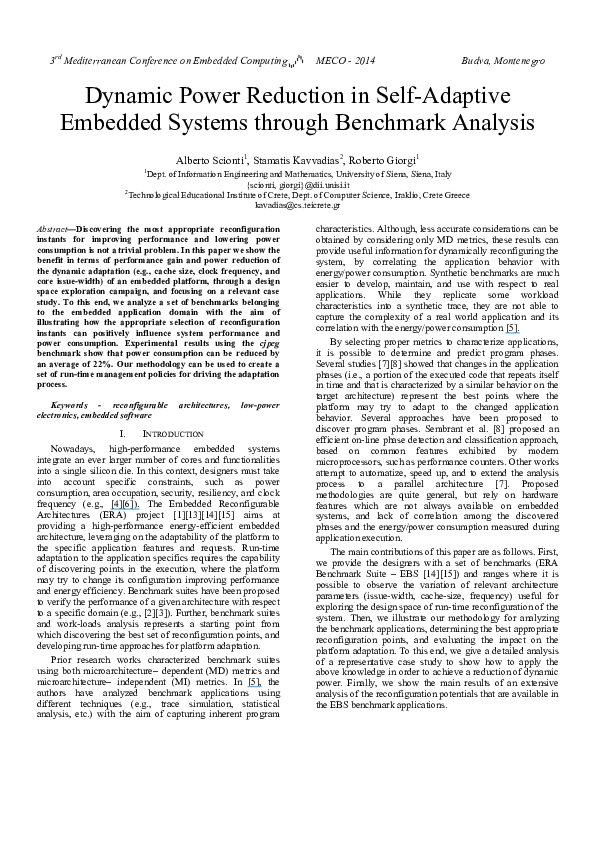 Pdf Dynamic Power Reduction In Self Adaptive Embedded Systems Through Benchmark Analysis