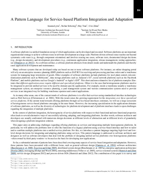 Pdf A Pattern Language For Service Based Platform Integration And