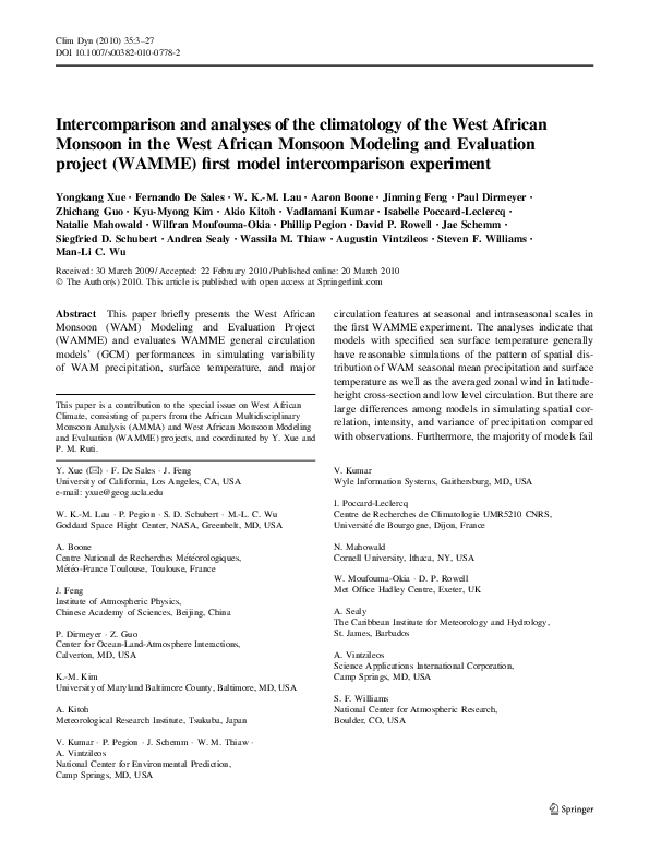 (PDF) The West African monsoon modeling and evaluation project (WAMME ...