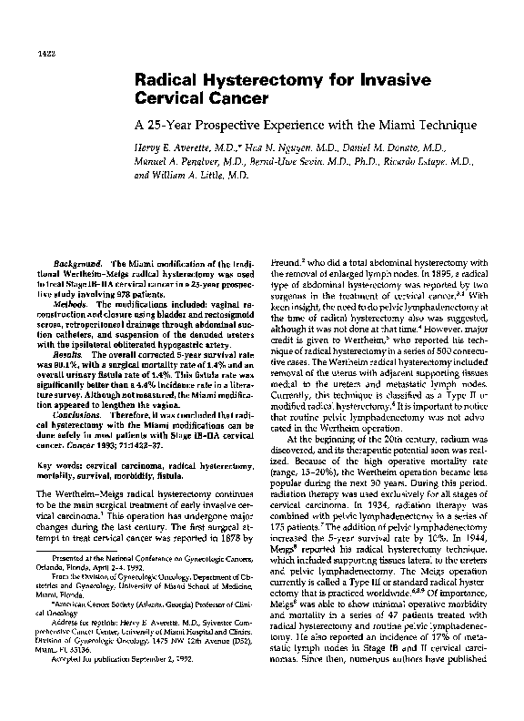 (PDF) Radical hysterectomy for invasive cervical cancer: A 25‐year ...