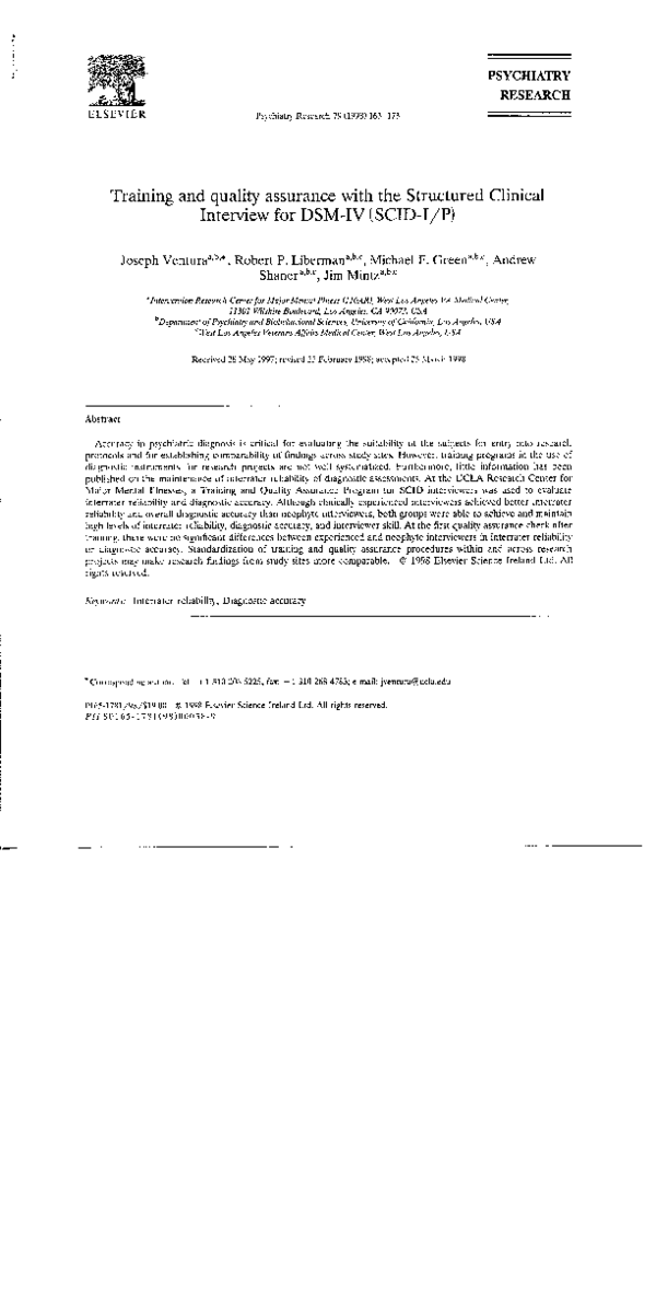 (PDF) Training and quality assurance with the Structured Clinical ...