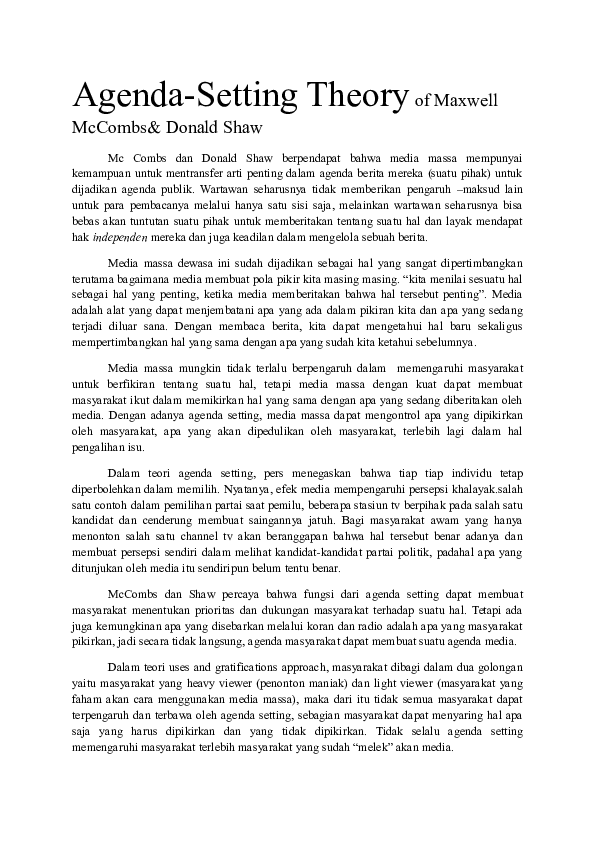 (DOC) Agenda-Setting Theory of Maxwell McCombs& Donald Shaw