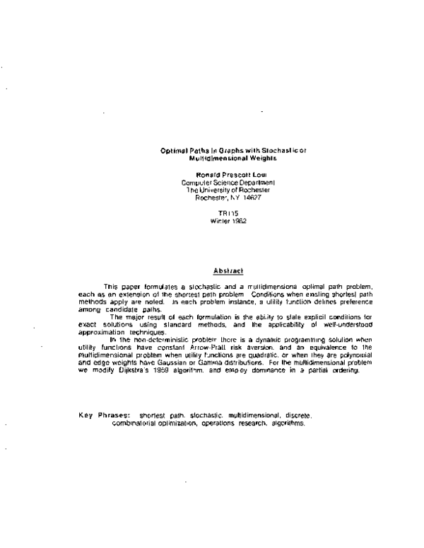 Pdf Optimal Paths In Graphs With Stochastic Or Multidimensional Weights