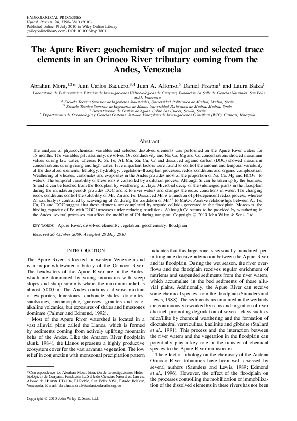 (PDF) The Apure River: Geochemistry of major and selected trace ...