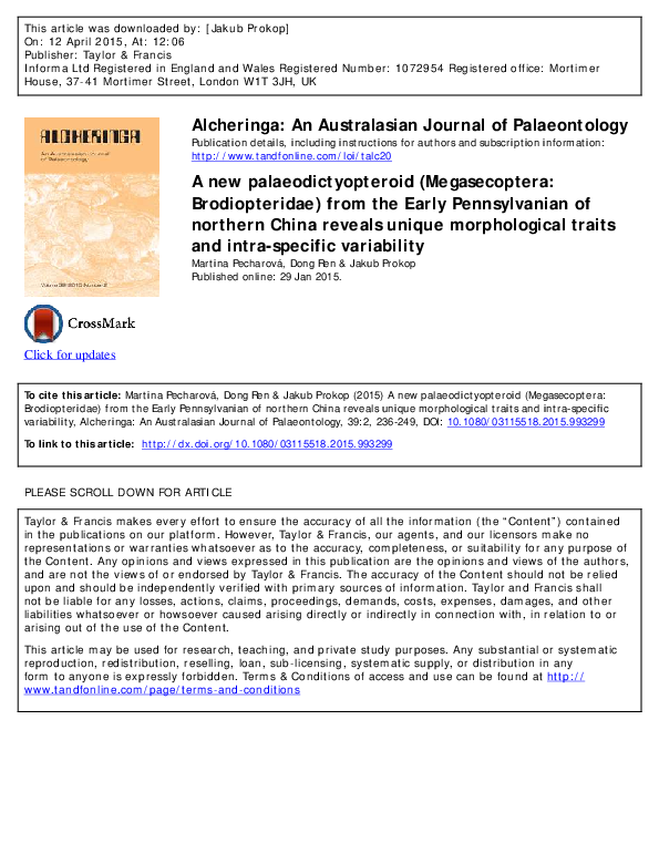 (PDF) A new palaeodictyopteroid (Megasecoptera: Brodiopteridae) from ...