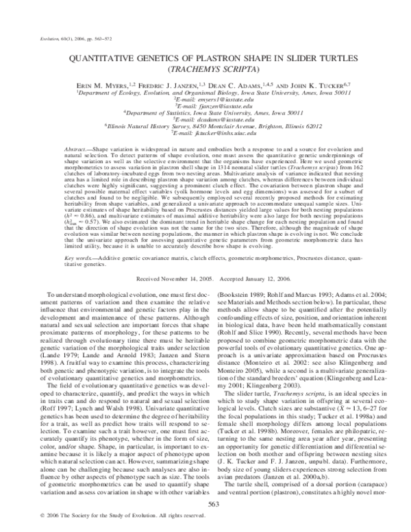 (PDF) Quantitative genetics of plastron shape in slider turtles (Trachemys scripta)