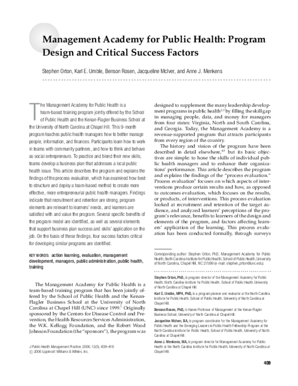 (PDF) The Management Academy for Public Health: program design and ...