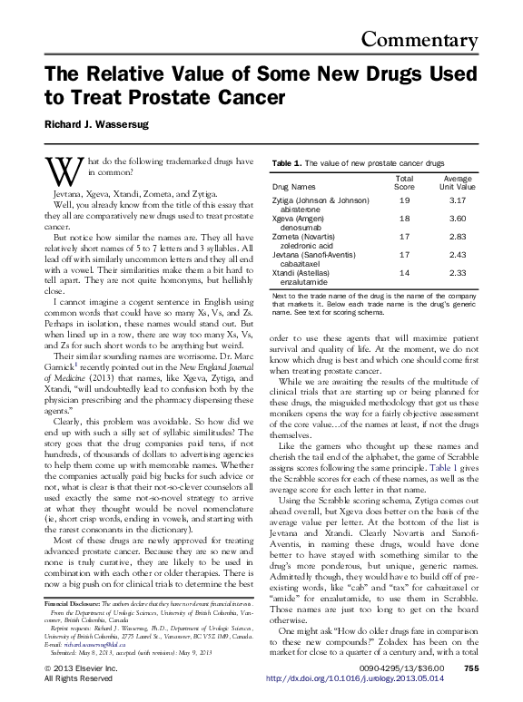(PDF) The Relative Value of Some New Drugs Used to Treat Prostate Cancer