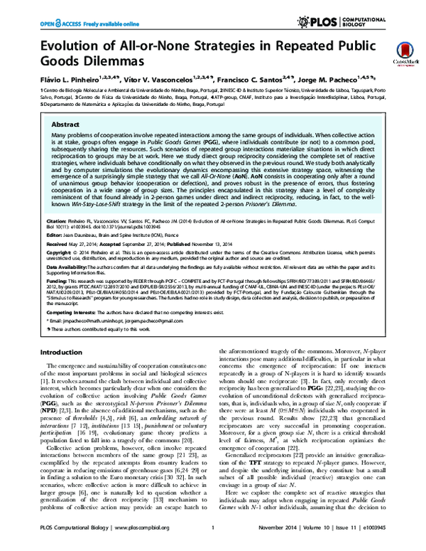(PDF) Evolution of all-or-none strategies in repeated public goods dilemmas