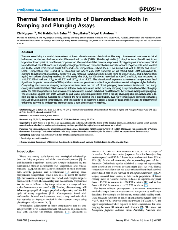 (PDF) Thermal Tolerance Limits of Diamondback Moth in Ramping and ...