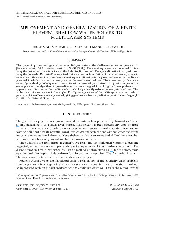 (PDF) Improvement and generalization of a finite element shallow-water solver to multi-layer systems