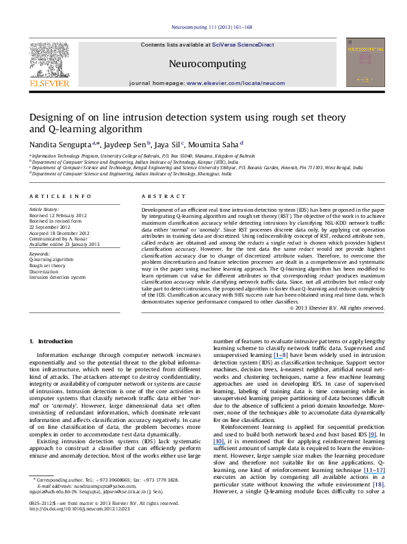 Pdf Designing Of On Line Intrusion Detection System Using Rough Set Theory And Q Learning