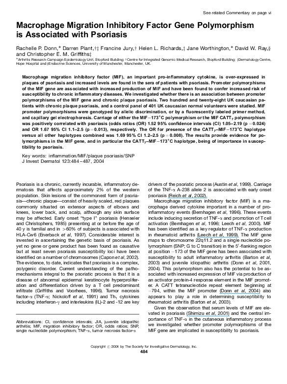 (PDF) Macrophage migration inhibitory factor gene polymorphism is ...