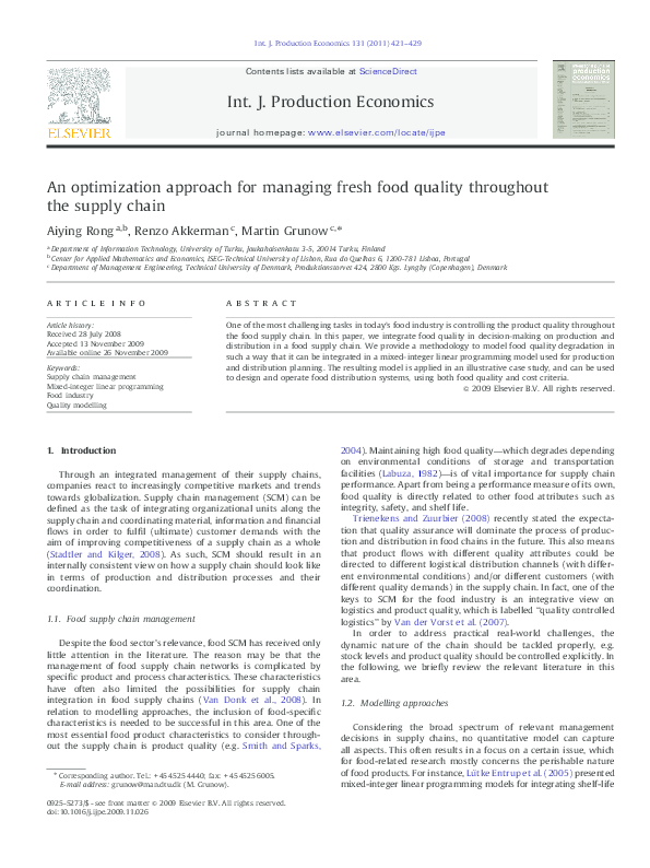 (PDF) An optimization approach for managing fresh food quality ...