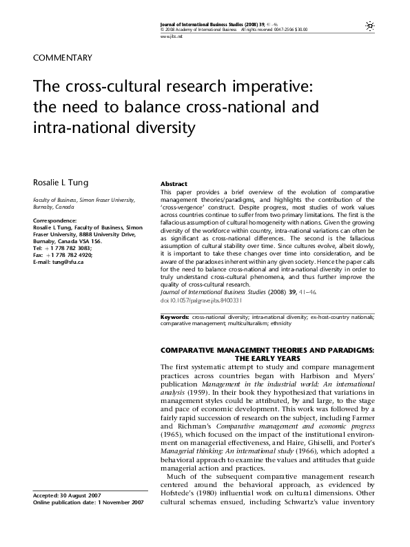 (PDF) The cross-cultural research imperative: the need to balance cross ...