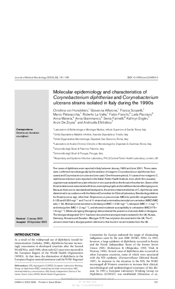 (PDF) Molecular epidemiology and characteristics of Corynebacterium ...