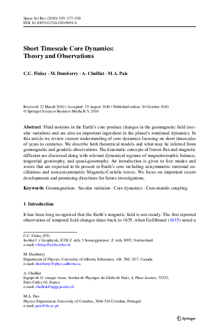 (PDF) Short Timescale Core Dynamics: Theory and Observations